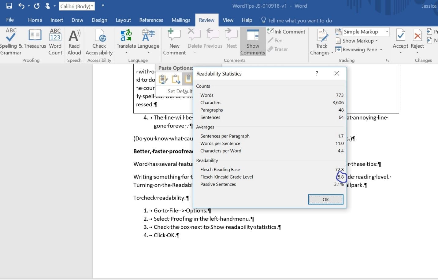 Word Tip of the Week: Using the Readability Feature - Writing Agency ...